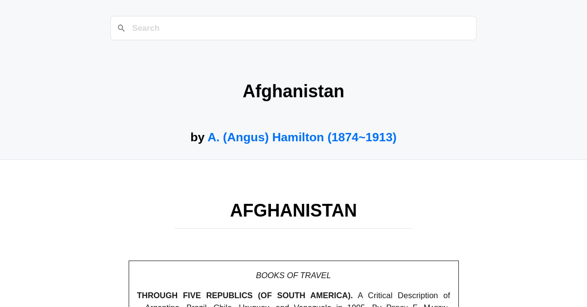 Afghanistan by A. (Angus) Hamilton (1874~1913)