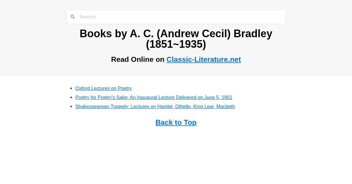 Books by A. C. (Andrew Cecil) Bradley (1851~1935) - Read Online on ...