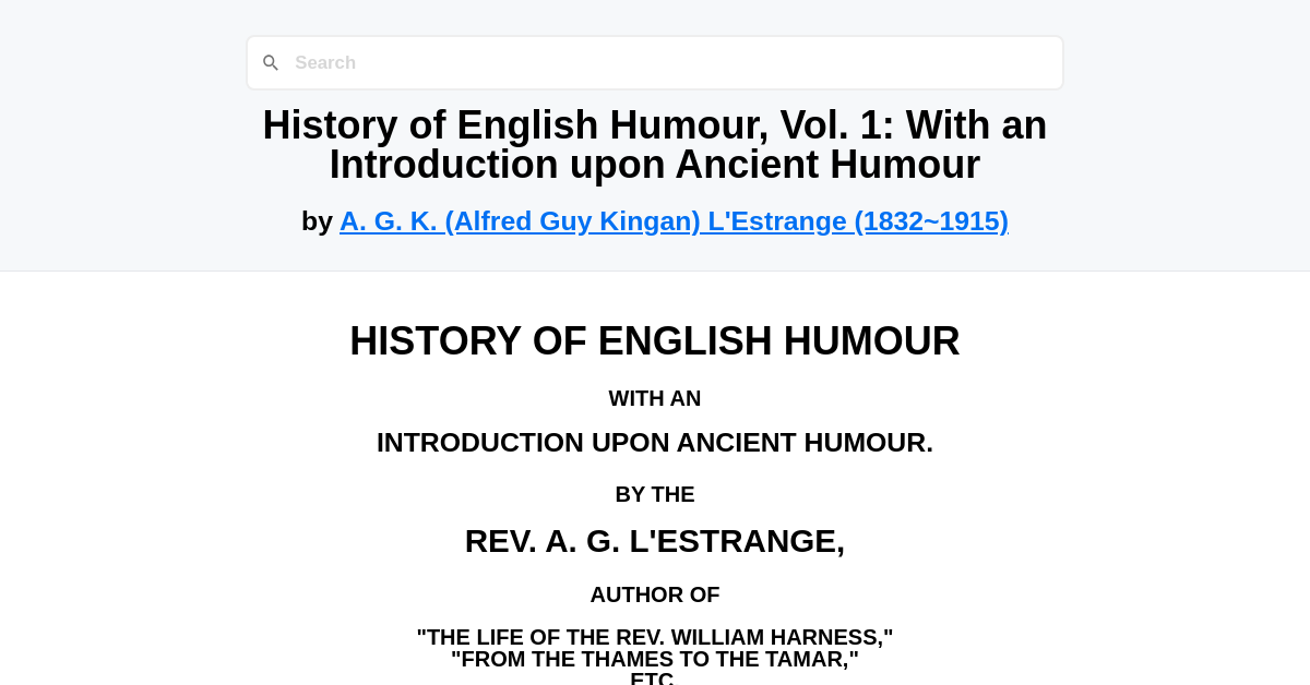 History of English Humour, Vol. 1: With an Introduction upon Ancient ...
