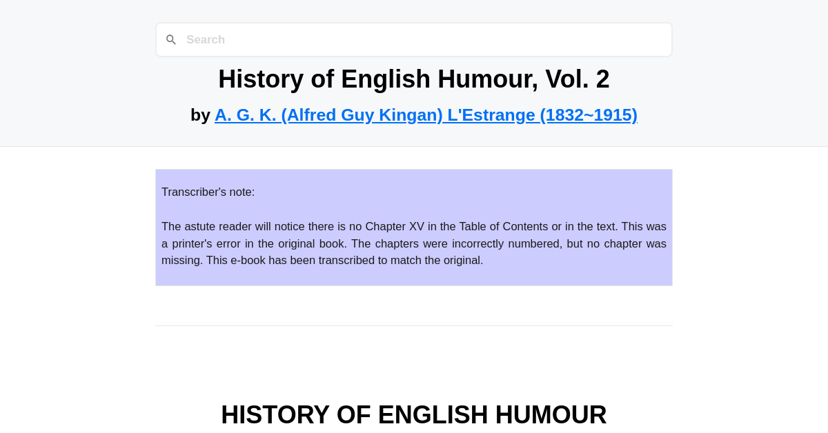 History of English Humour, Vol. 2 by A. G. K. (Alfred Guy Kingan) L ...