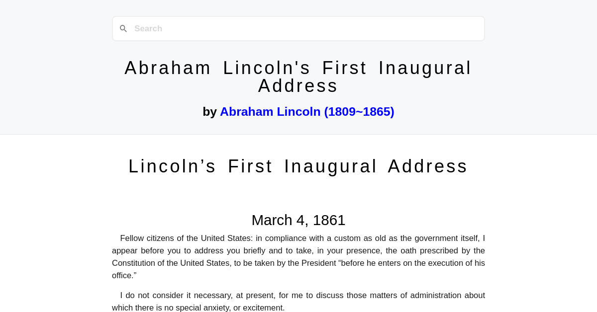 Abraham Lincoln's First Inaugural Address by Abraham Lincoln (1809~1865)