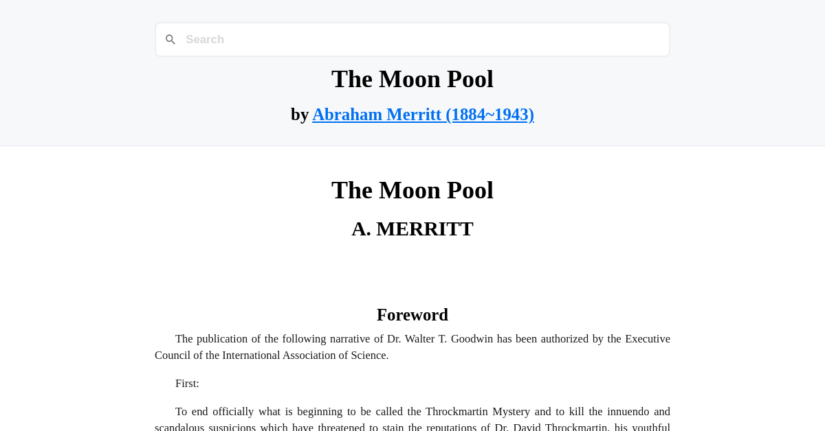 The Moon Pool by Abraham Merritt (1884~1943)