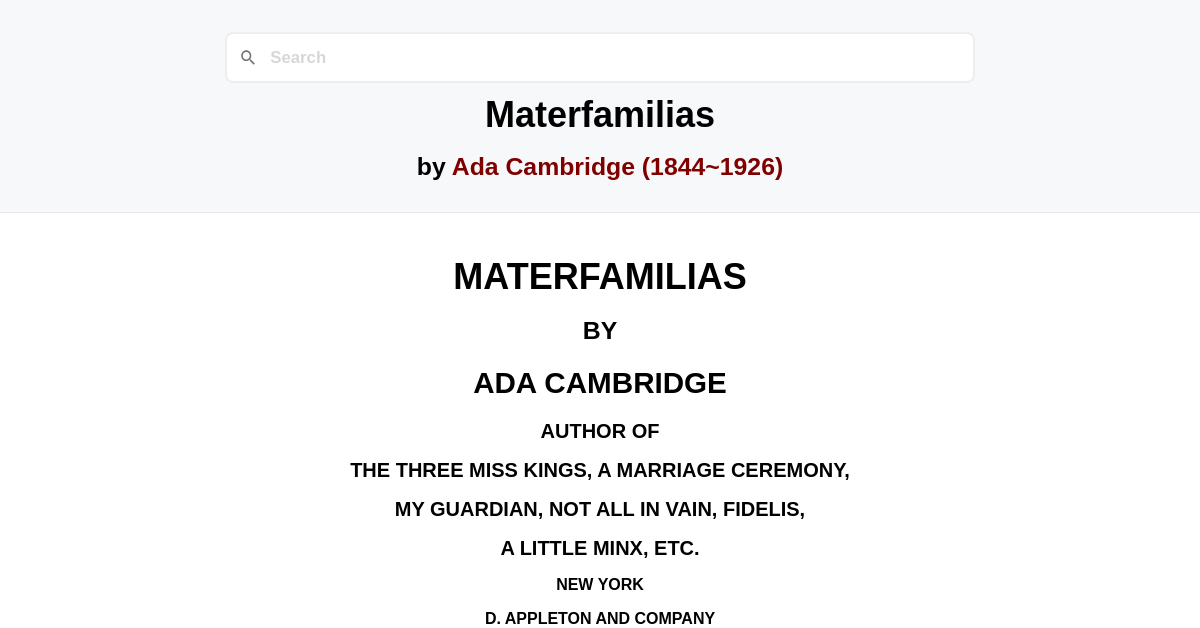 Materfamilias by Ada Cambridge (1844~1926)