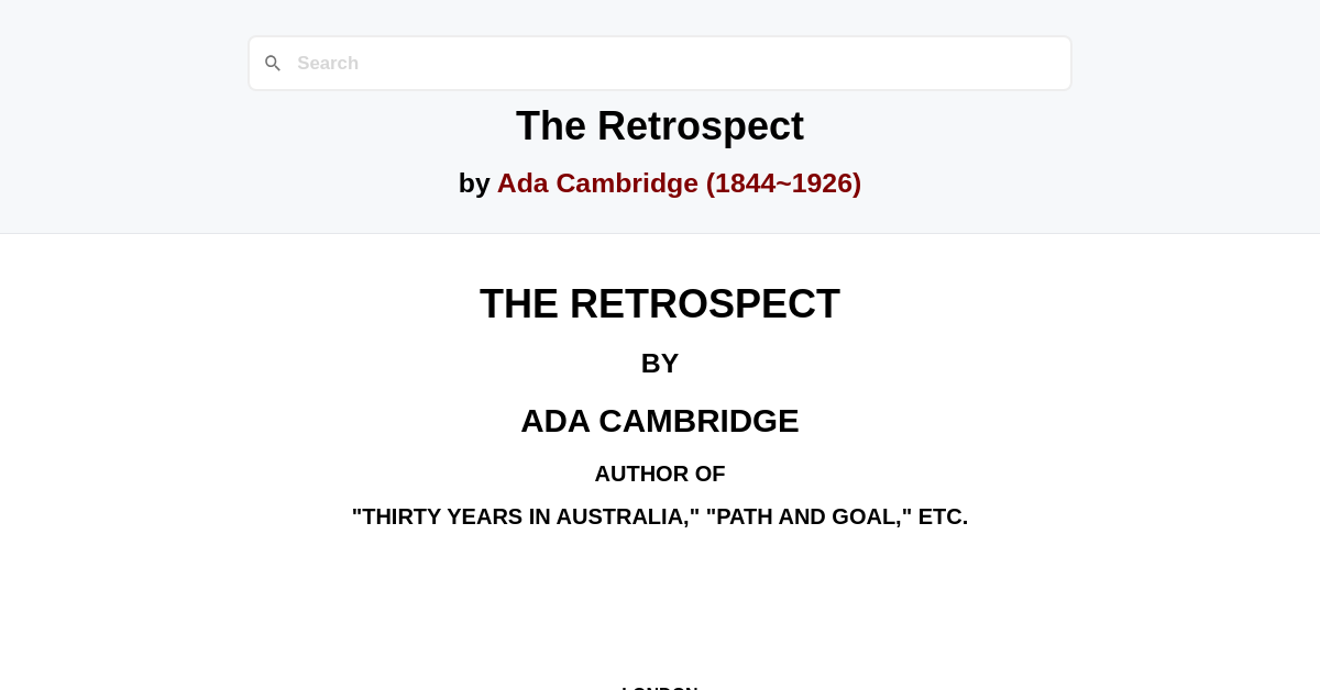 The Retrospect by Ada Cambridge (1844~1926)