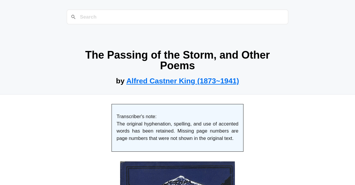 The Passing of the Storm, and Other Poems by Alfred Castner King (1873 ...
