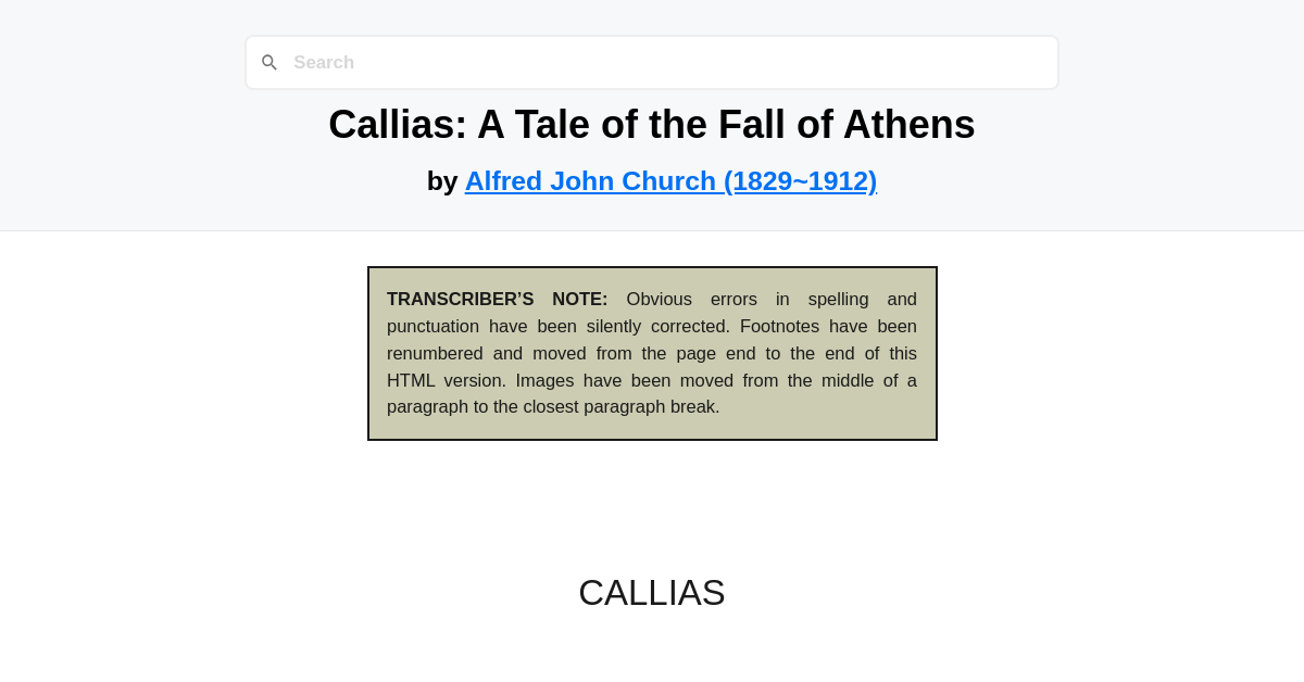 Callias: A Tale of the Fall of Athens by Alfred John Church (1829~1912)