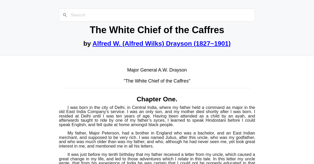 The White Chief of the Caffres by Alfred W. (Alfred Wilks) Drayson ...