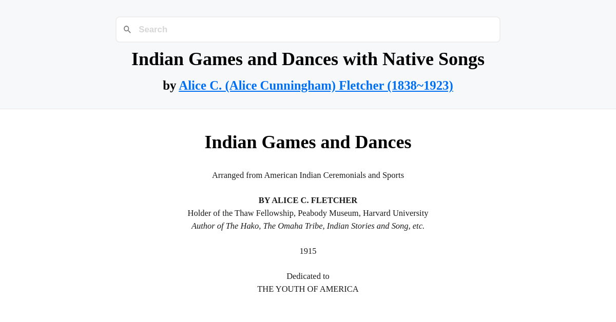 Indian Games and Dances with Native Songs by Alice C. (Alice Cunningham ...