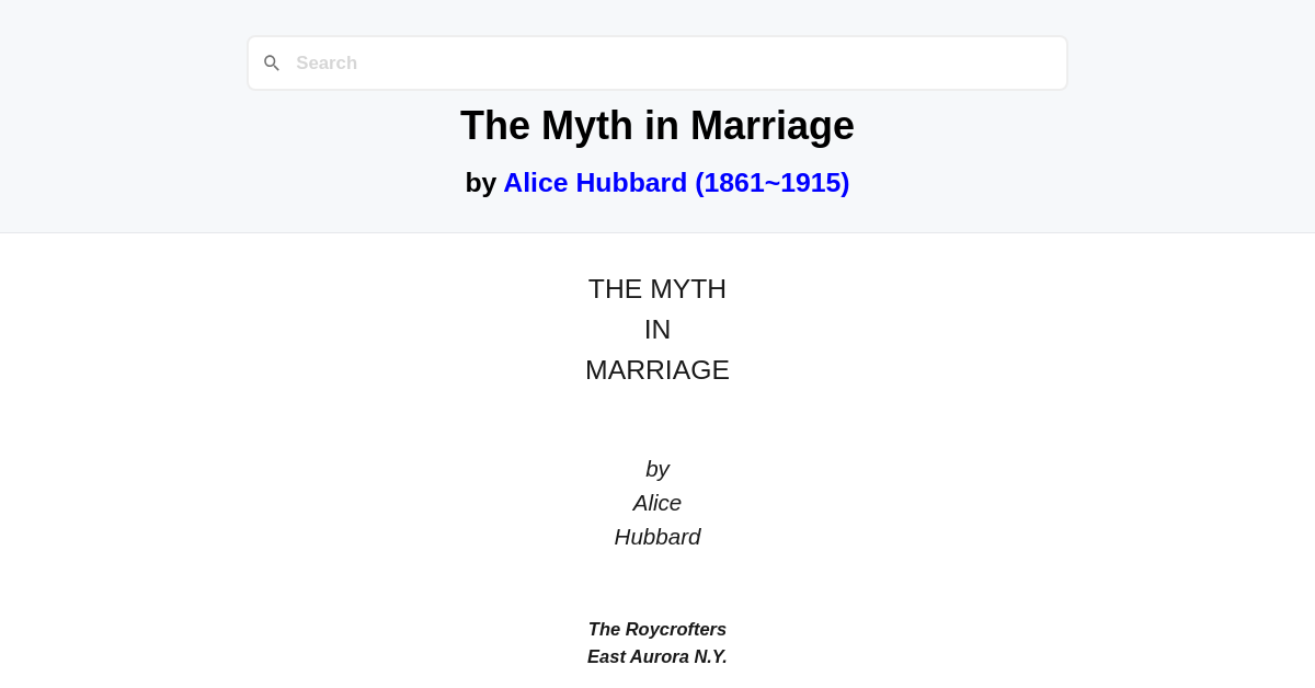 The Myth in Marriage by Alice Hubbard (1861~1915)