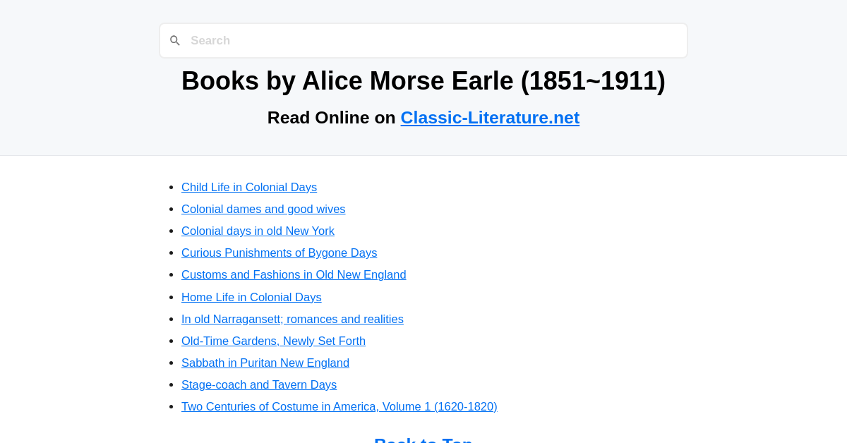 Books by Alice Morse Earle (1851-1911) - Read Online on Classic ...