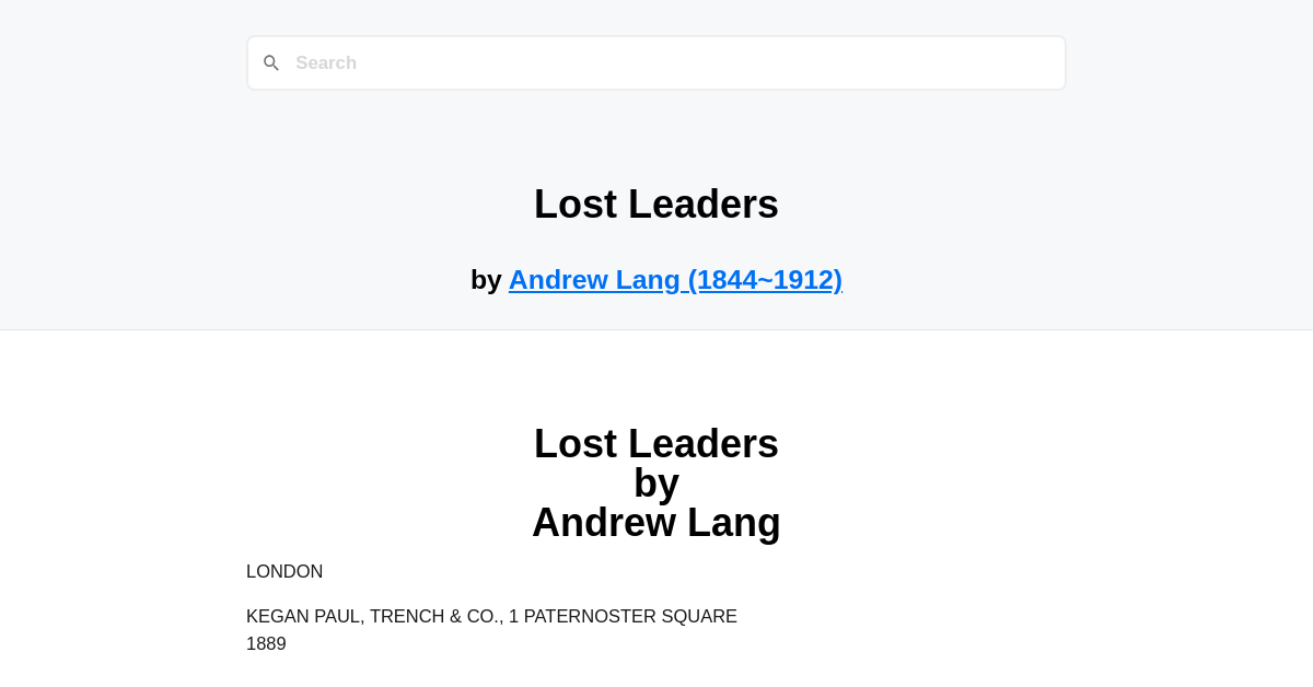 Lost Leaders by Andrew Lang (1844~1912)