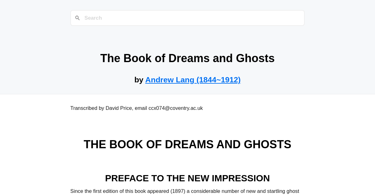 The Book of Dreams and Ghosts by Andrew Lang (1844~1912)