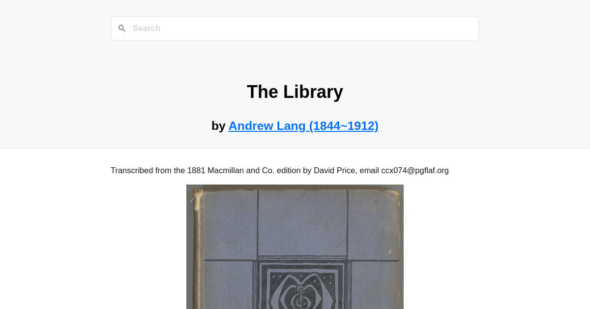 The Library by Andrew Lang (1844~1912)
