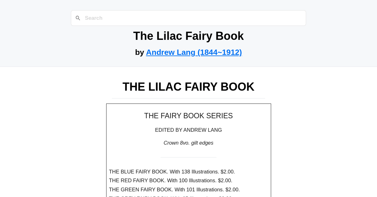 The Lilac Fairy Book by Andrew Lang (1844~1912)