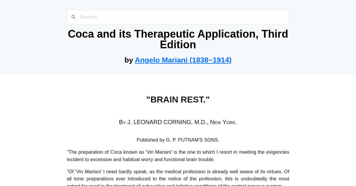 Coca and its Therapeutic Application, Third Edition by Angelo Mariani ...