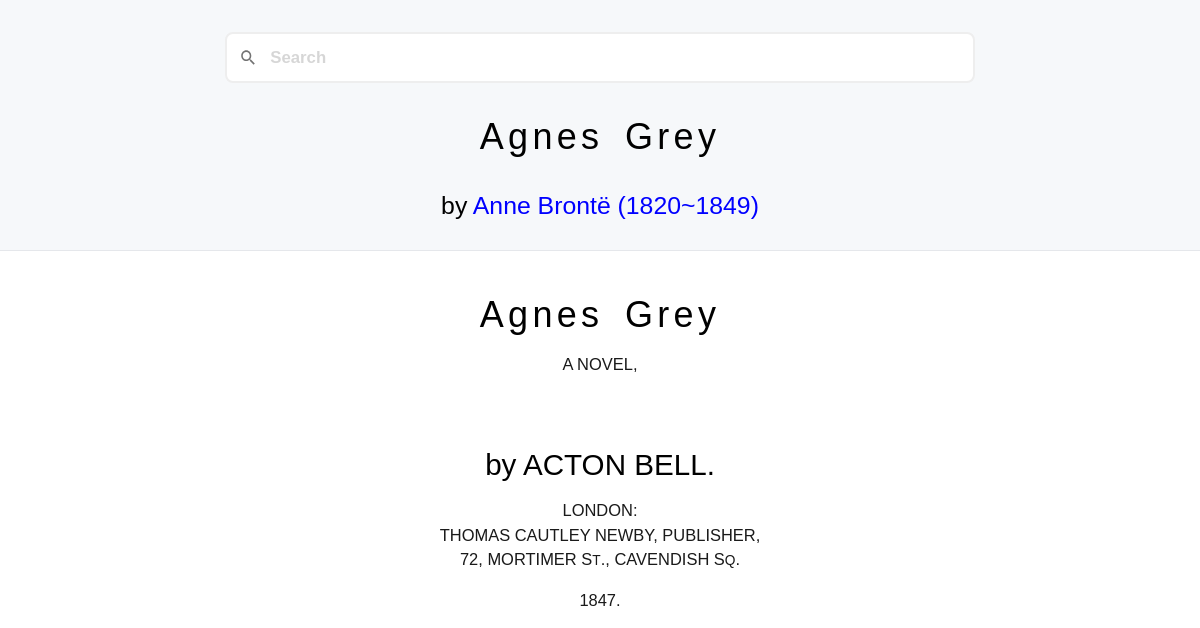 Agnes Grey by Anne Brontë (1820~1849)