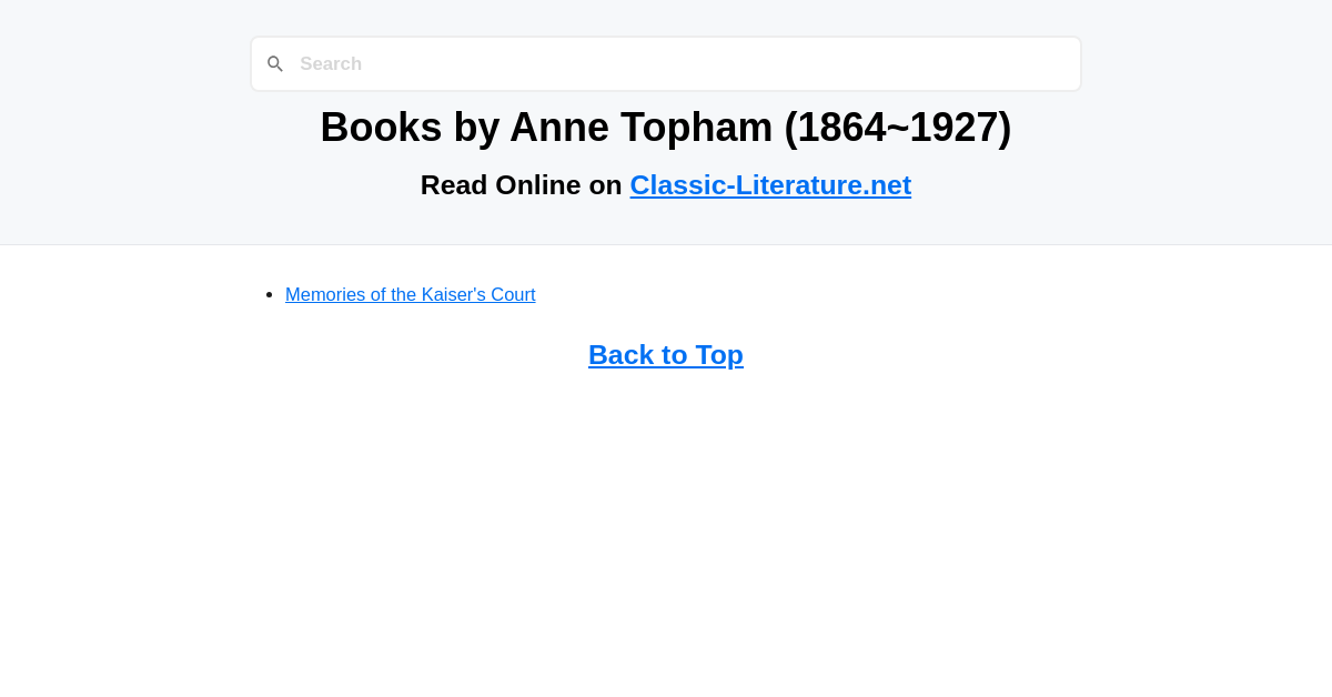 Books by Anne Topham (1864~1927) - Read Online on Classic-Literature.net
