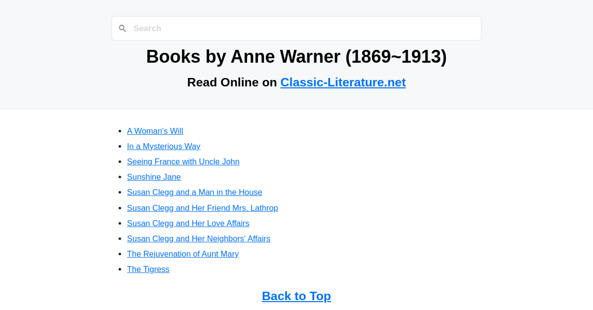 Books by Anne Warner (1869~1913) - Read Online on Classic-Literature.net