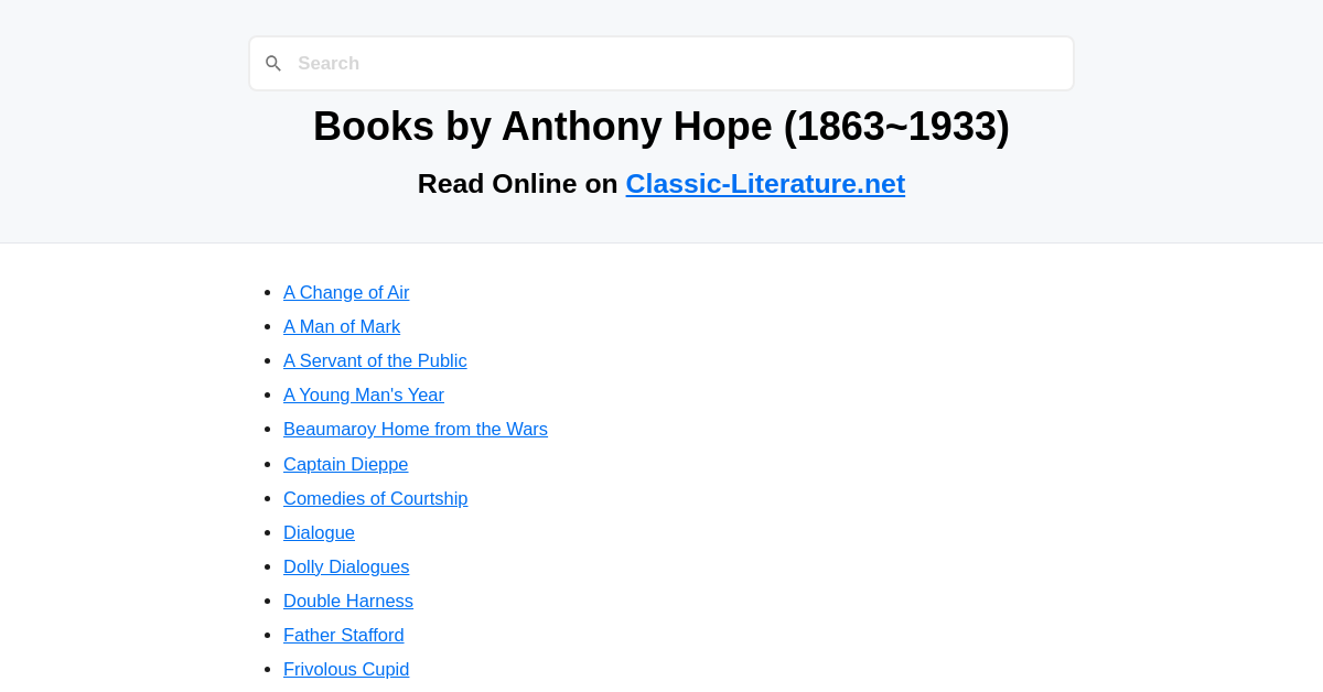 Books by Anthony Hope (1863-1933) - Read Online on Classic-Literature.net