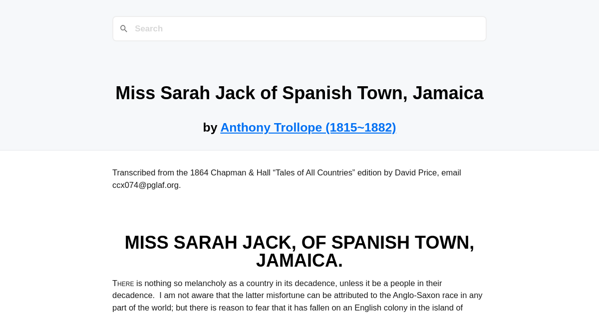 Miss Sarah Jack of Spanish Town, Jamaica by Anthony Trollope (1815~1882)