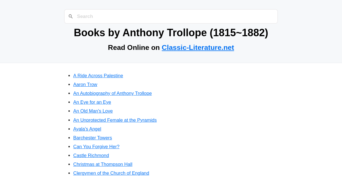 Books by Anthony Trollope (1815~1882) - Read Online on Classic ...