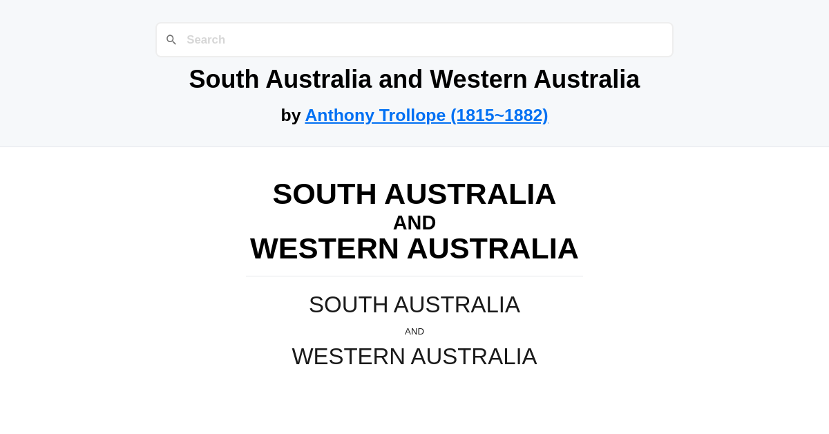 South Australia and Western Australia by Anthony Trollope (1815~1882)