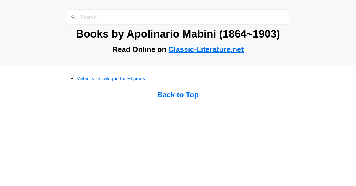 Books by Apolinario Mabini (1864~1903) - Read Online on Classic ...