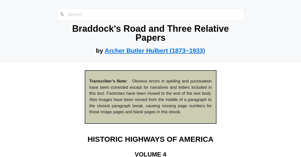 Braddock's Road and Three Relative Papers