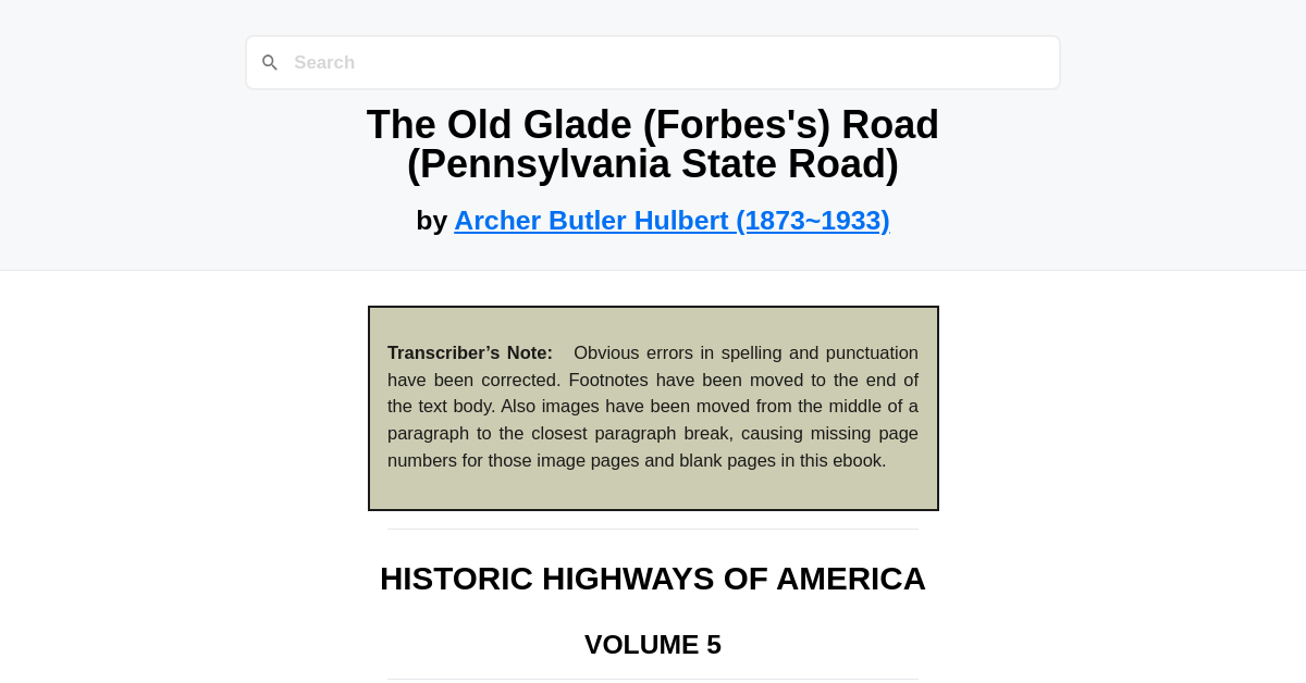 The Old Glade (Forbes's) Road (Pennsylvania State Road)