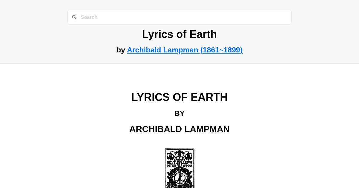 Lyrics of Earth by Archibald Lampman (1861~1899)