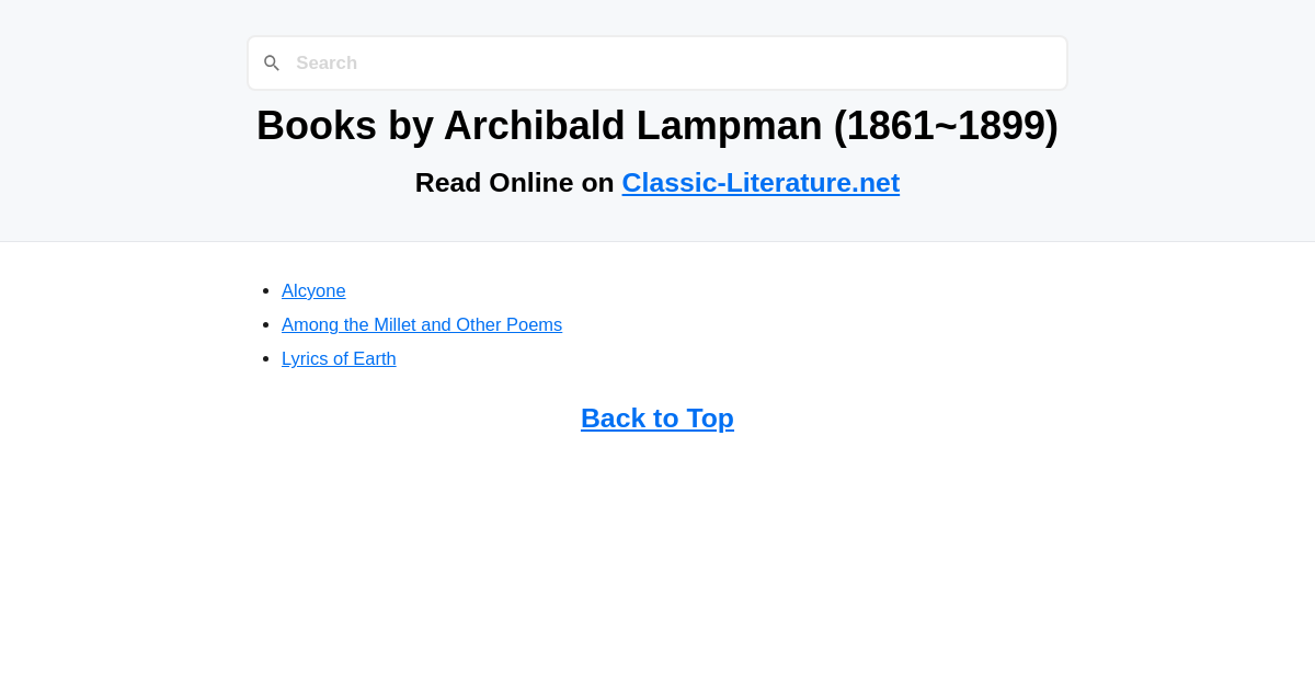 Books by Archibald Lampman (1861-1899) - Read Online on Classic-Literature.net