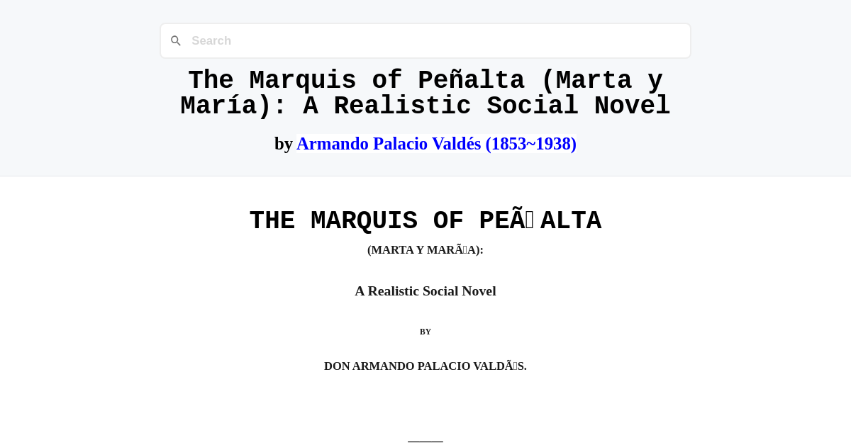 The Marquis of Peñalta (Marta y María): A Realistic Social Novel