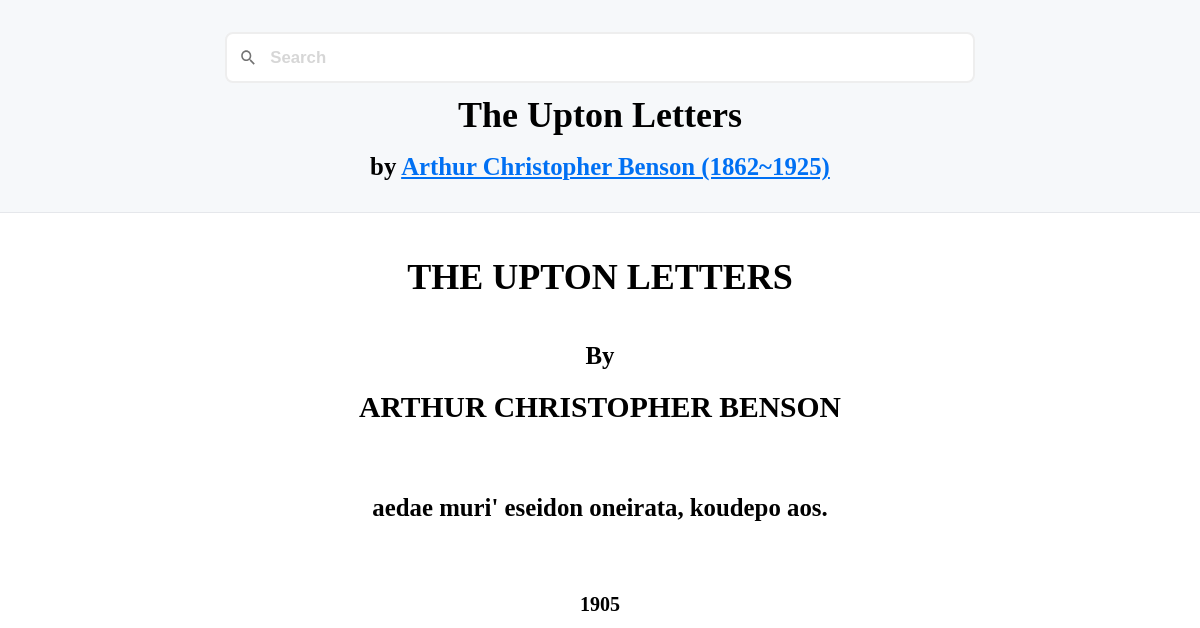 The Upton Letters by Arthur Christopher Benson (1862~1925)