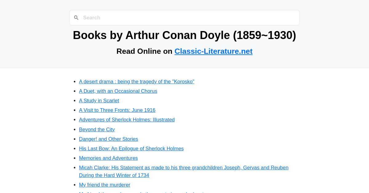 Books by Arthur Conan Doyle (1859~1930) - Read Online on Classic ...
