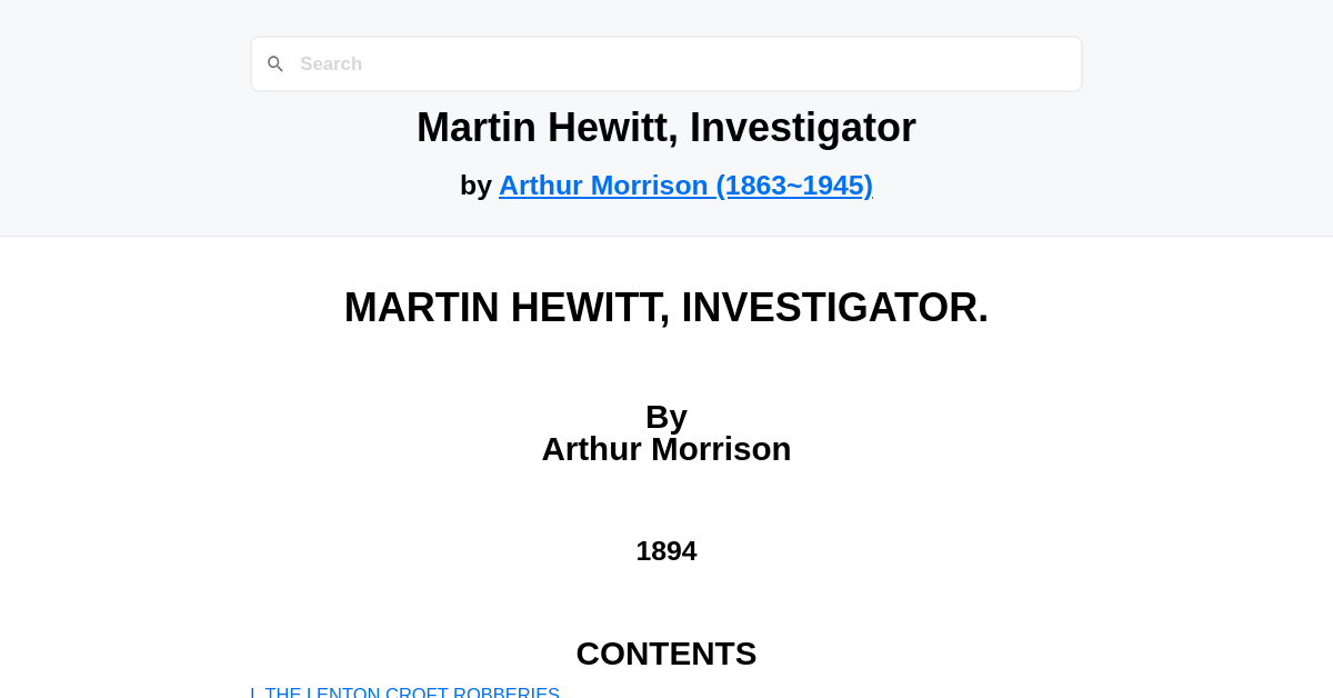 Martin Hewitt, Investigator by Arthur Morrison (1863~1945)