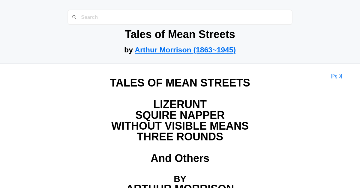 Tales of Mean Streets by Arthur Morrison (1863~1945)