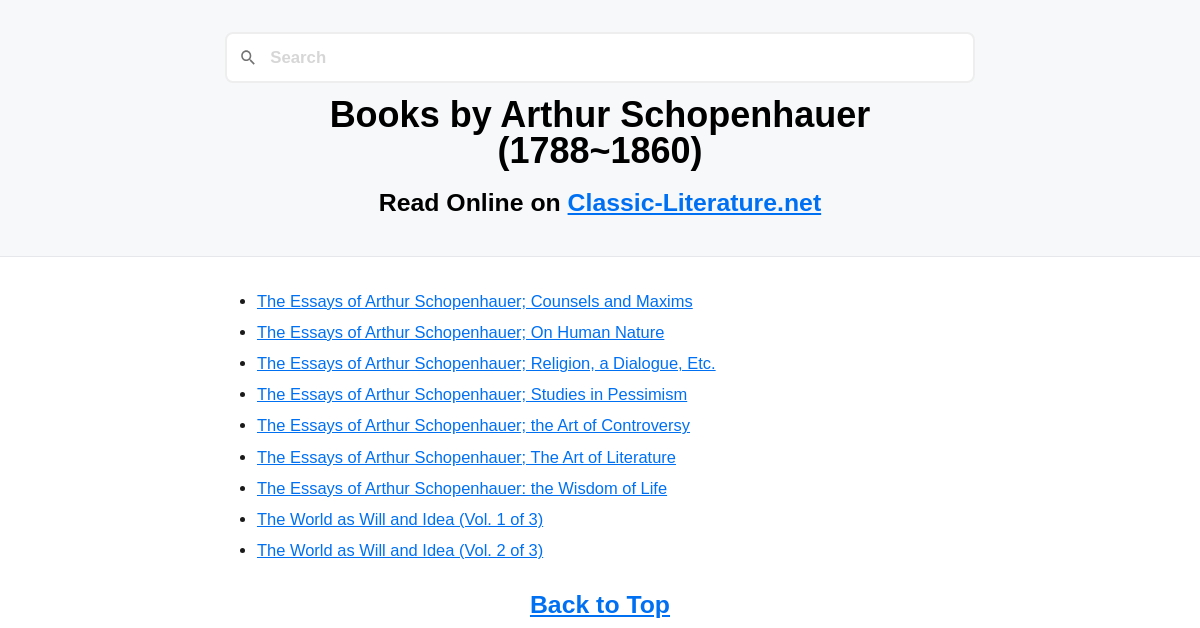 Books by Arthur Schopenhauer (1788~1860) - Read Online on Classic ...