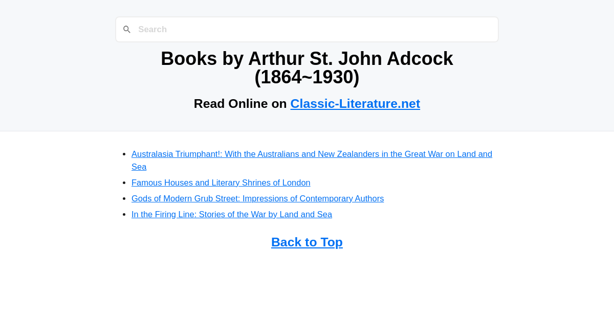 Books by Arthur St. John Adcock (1864-1930) - Read Online on Classic ...