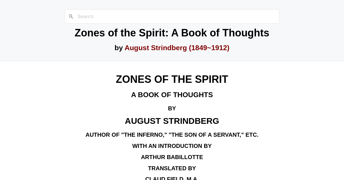 Zones of the Spirit: A Book of Thoughts by August Strindberg (1849~1912)