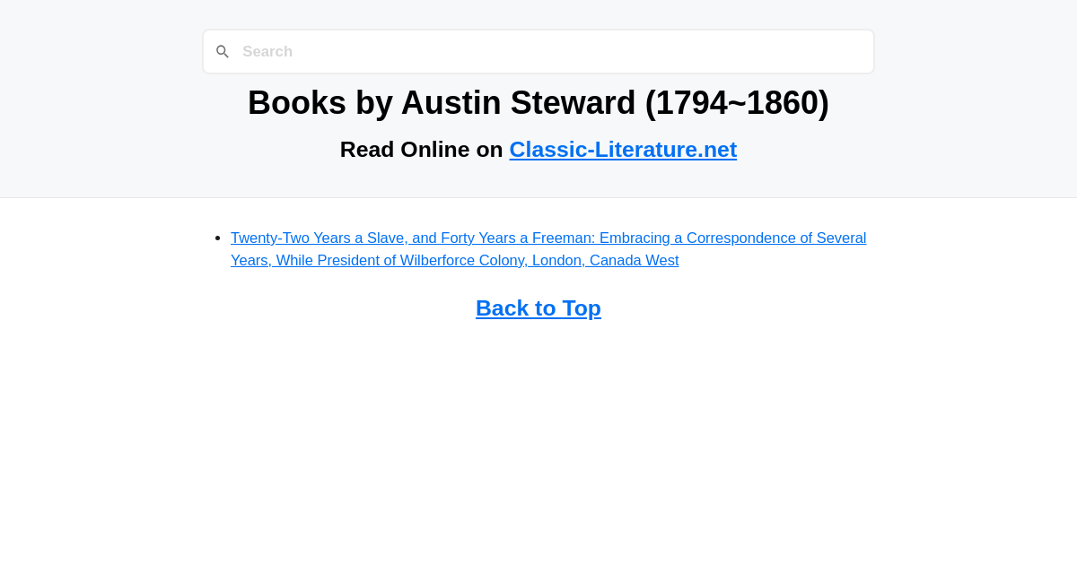Books by Austin Steward (1794~1860) - Read Online on Classic-Literature.net