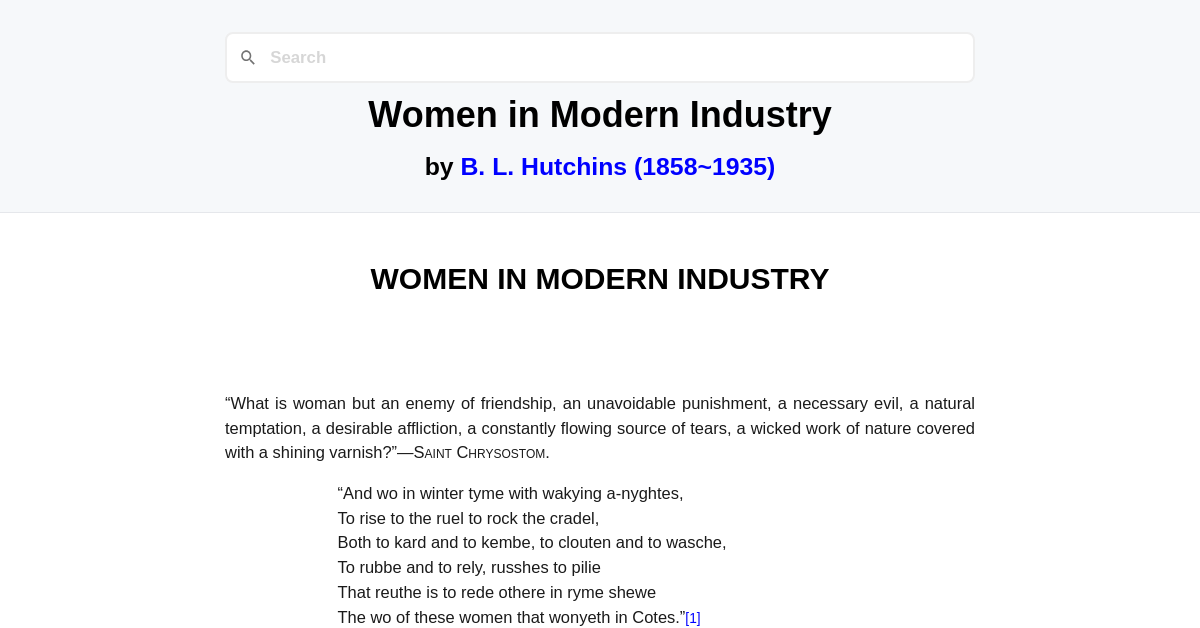 Women in Modern Industry by B. L. Hutchins (1858~1935)