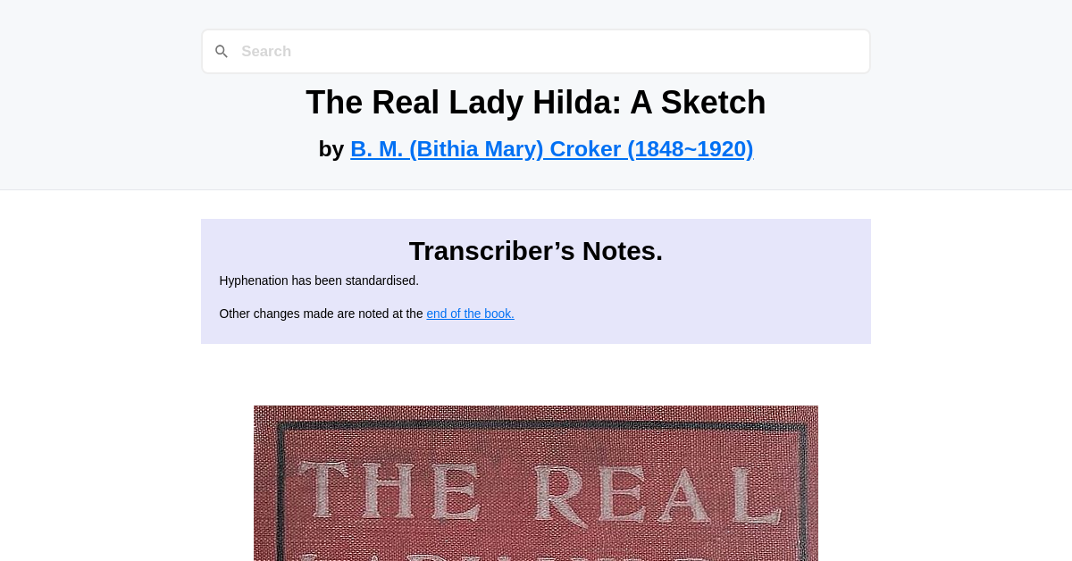 The Real Lady Hilda: A Sketch by B. M. (Bithia Mary) Croker (1848~1920)