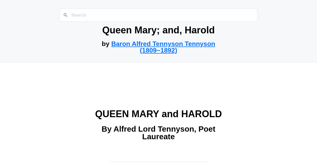 Queen Mary; and, Harold by Baron Alfred Tennyson Tennyson (1809~1892)