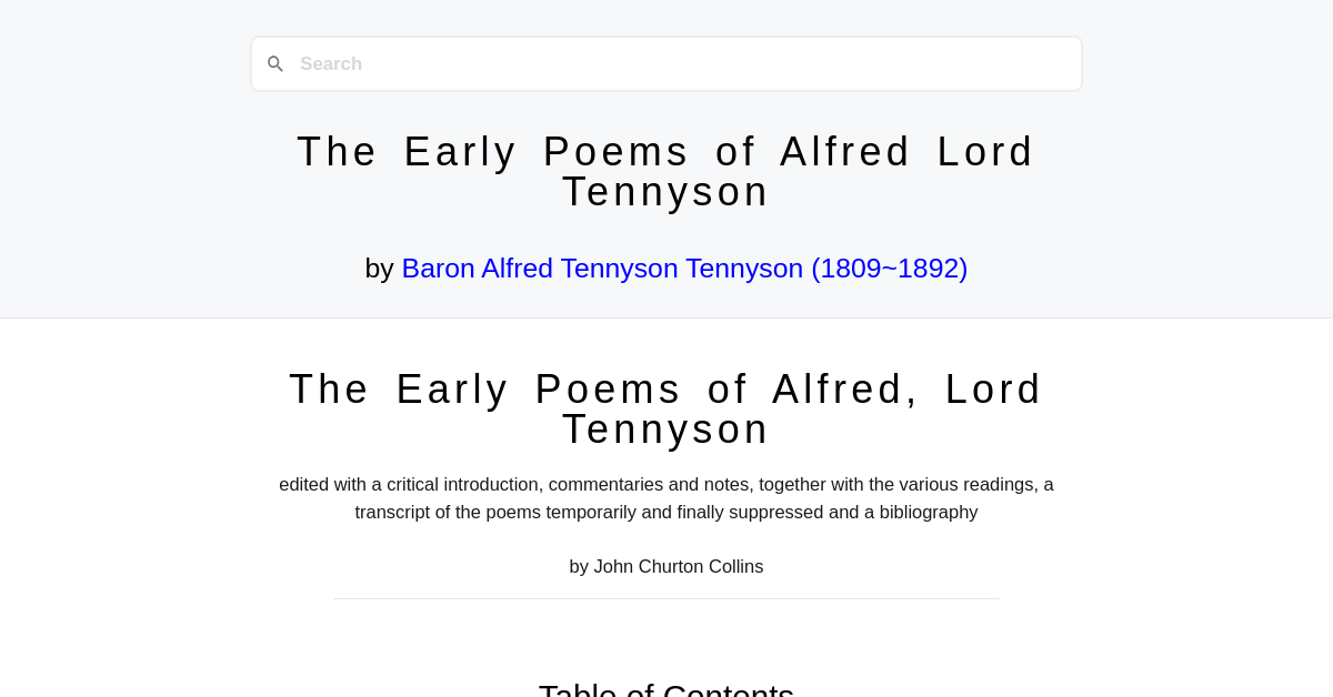 The Early Poems of Alfred Lord Tennyson by Baron Alfred Tennyson ...