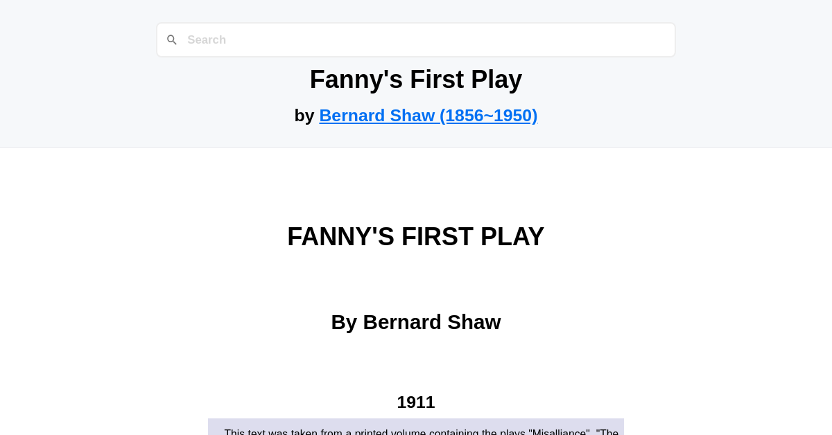 Fanny's First Play by Bernard Shaw (1856~1950)