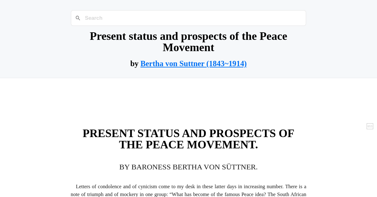 Present status and prospects of the Peace Movement by Bertha von ...