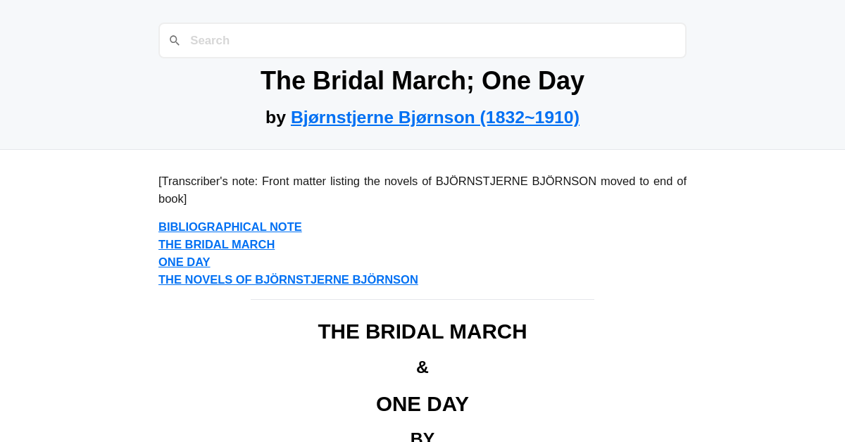 The Bridal March; One Day by Bjørnstjerne Bjørnson (1832-1910)