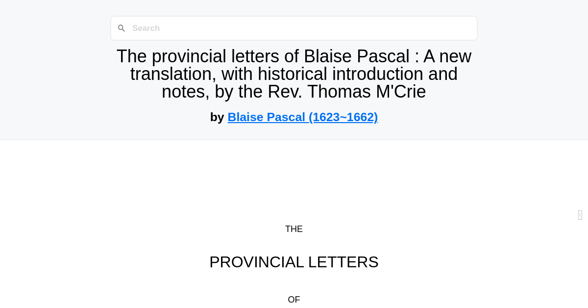 The provincial letters of Blaise Pascal : A new translation, with ...