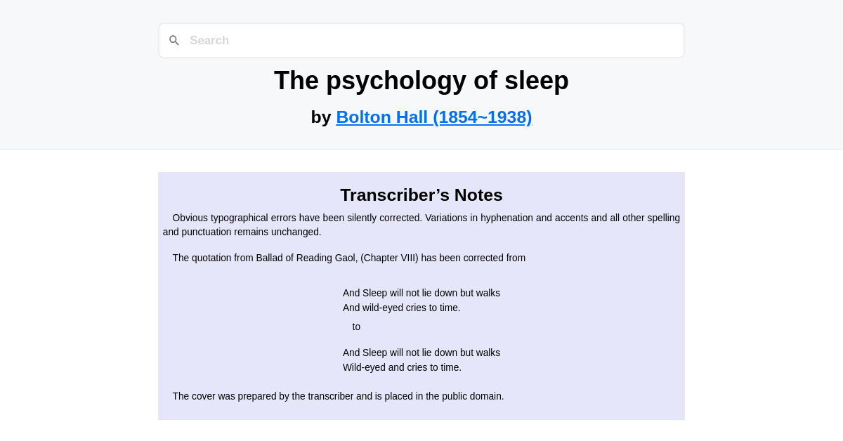 The psychology of sleep by Bolton Hall (1854~1938)