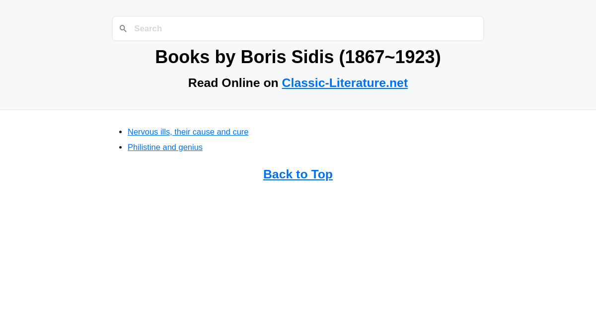Books by Boris Sidis (1867~1923) - Read Online on Classic-Literature.net